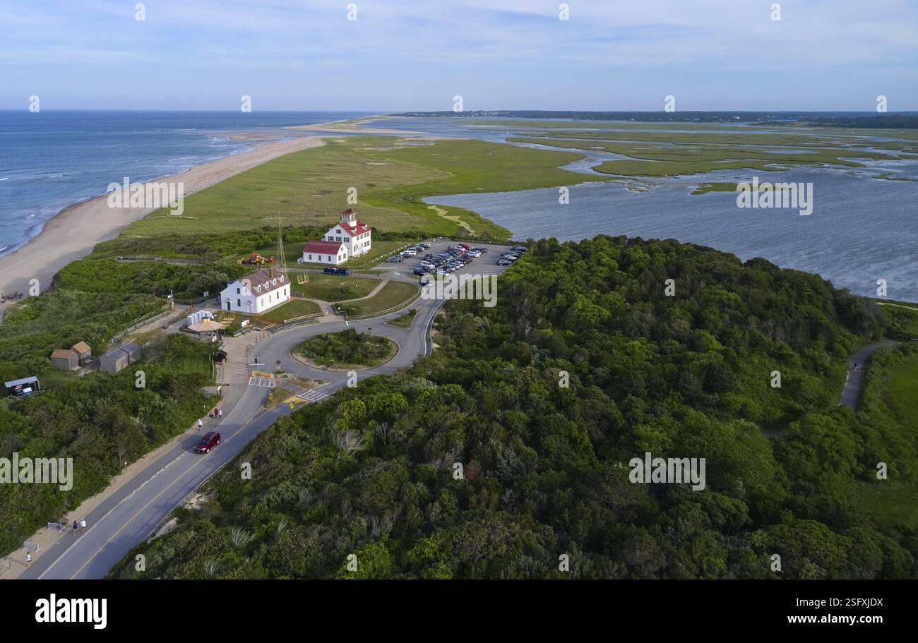 Panoranic aerial view of Coast Guard beach and station in Eastham, Cape ...