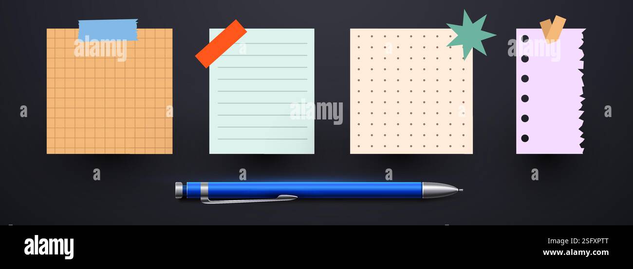 Paper notes, stickers, sticky sheets and tape. Notepads and torn paper ...