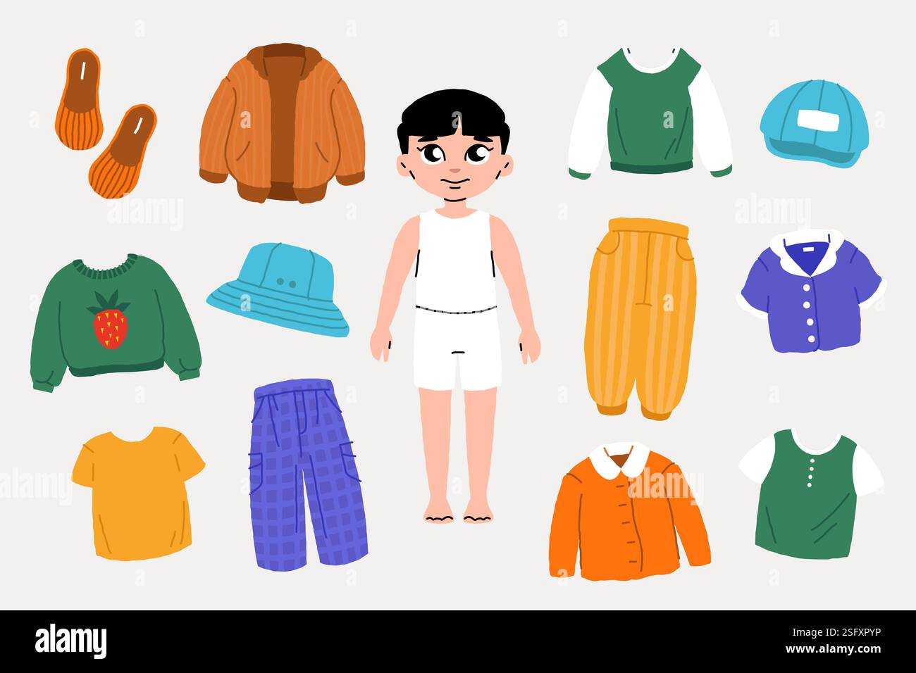 Boy paper doll. Outfit for cute cartoon cutout teenager character with ...