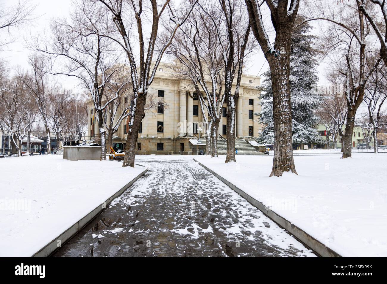 Snow-covered Yavapai County Courthouse in Prescott, Arizona, with ...