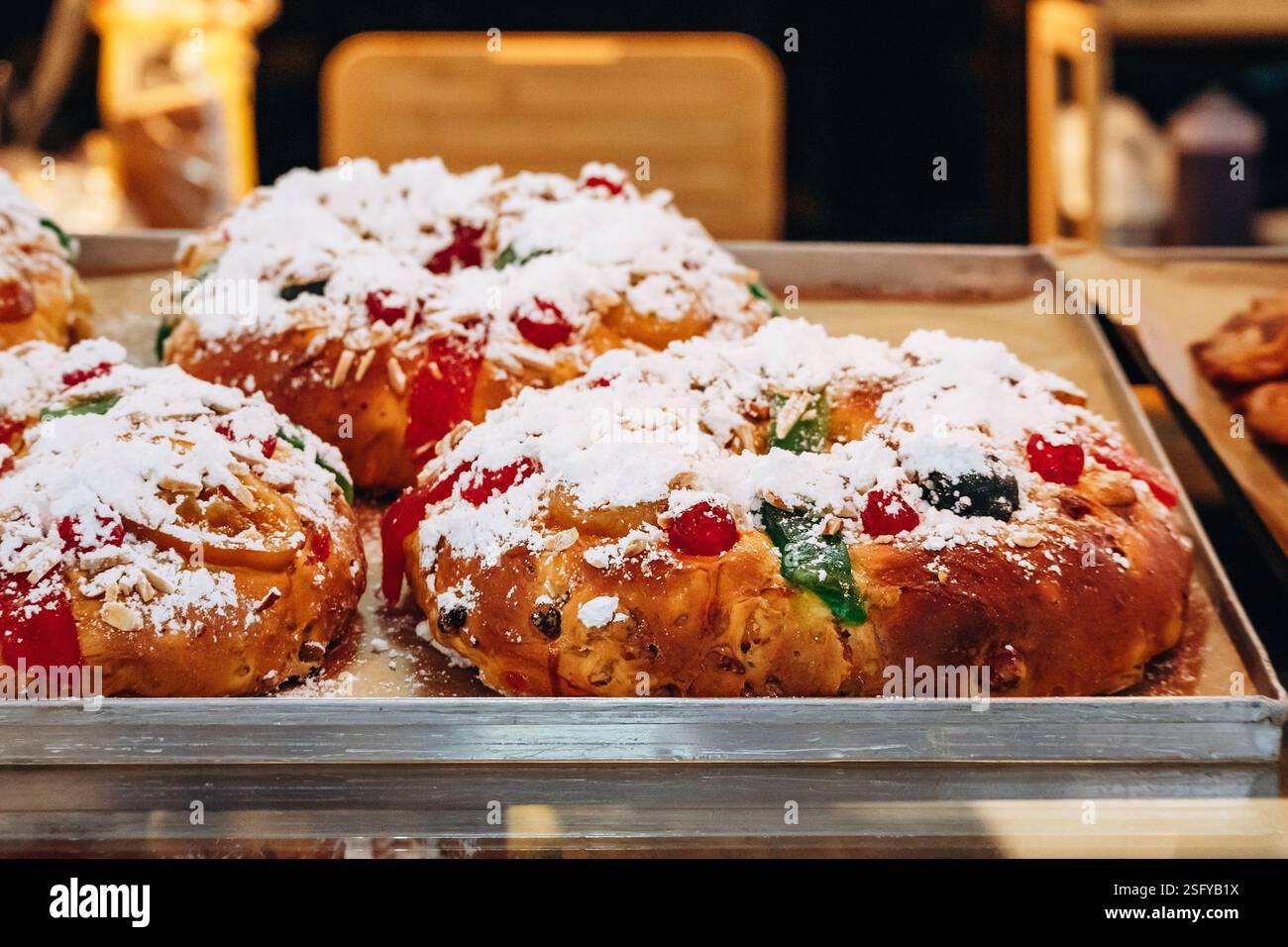 Traditional pastries and desserts in a bakery in the center of Porto ...