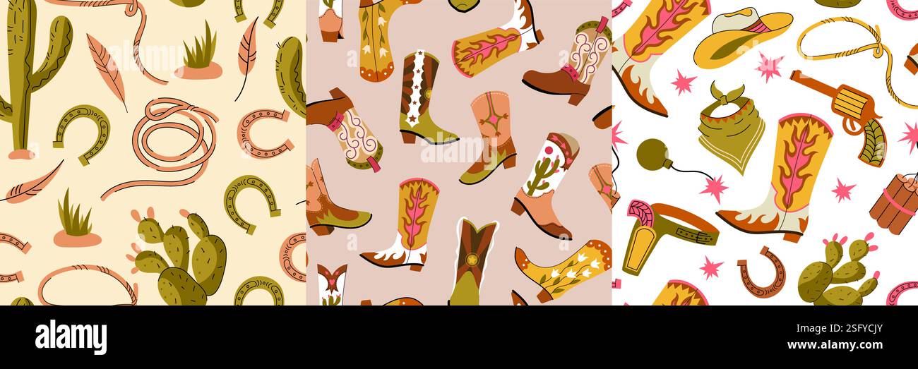Cowboy pattern. Seamless print of western American traditional Texas ...