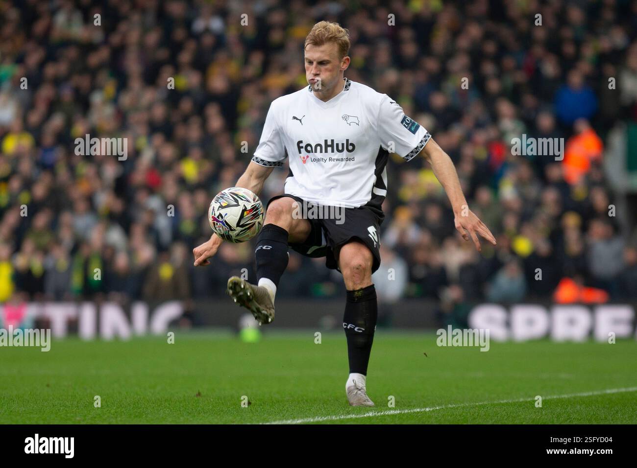 Sondre Langås of Derby County controls the ball during the Sky Bet ...
