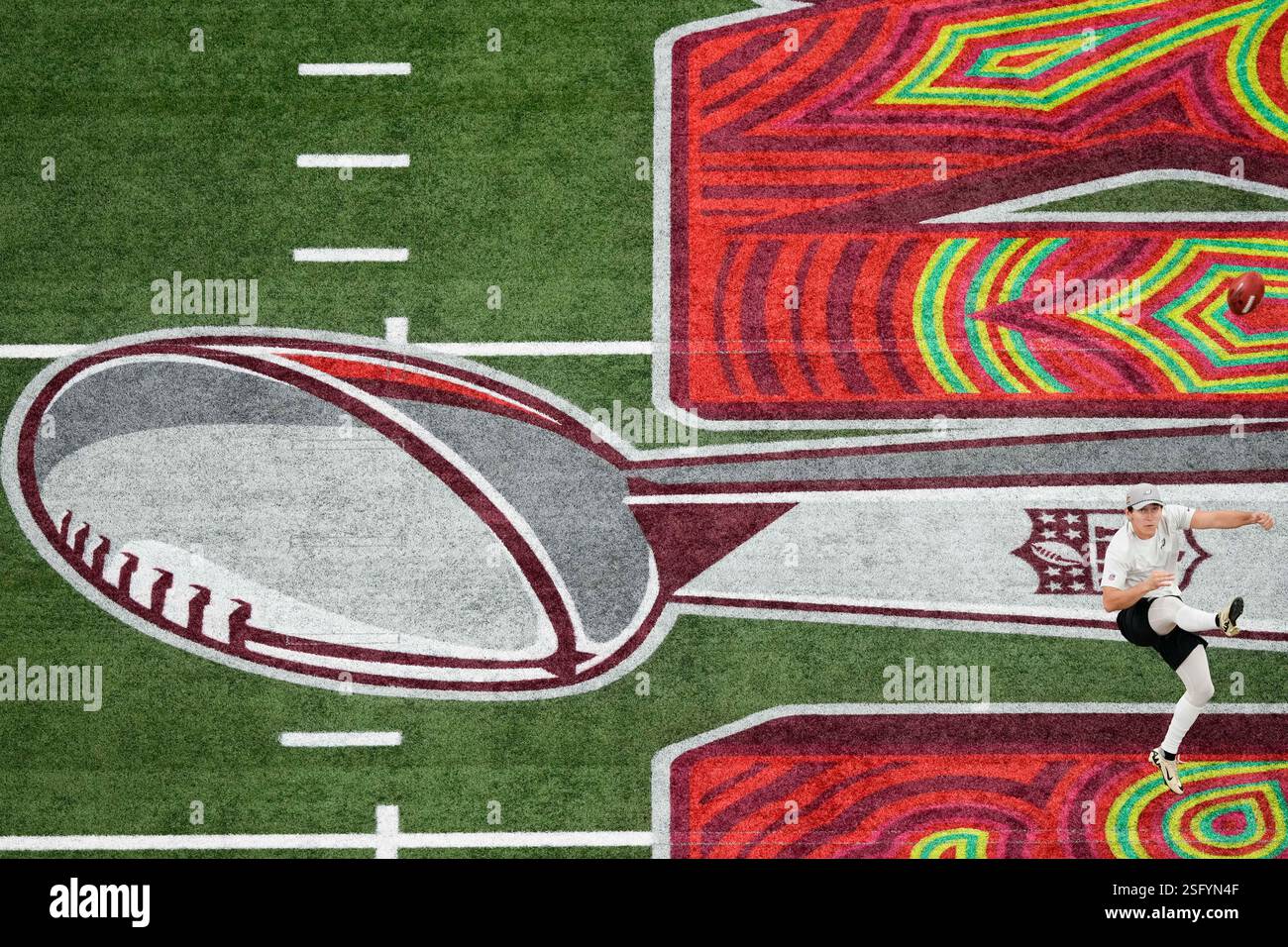 Philadelphia Eagles punter Braden Mann warms up before the NFL Super ...