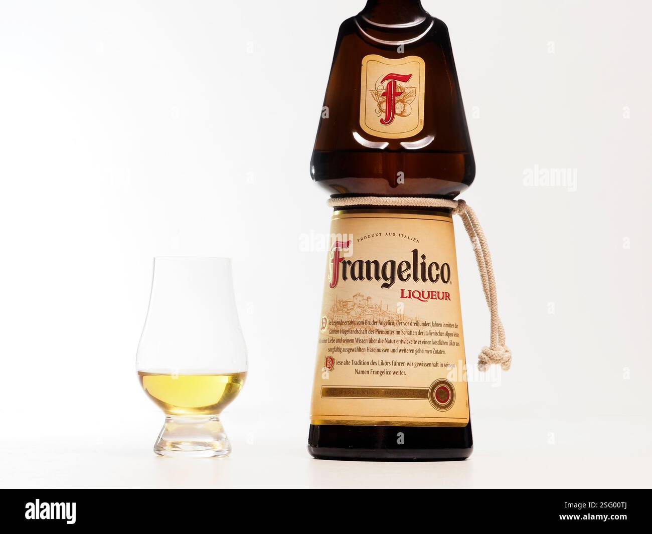 In this photo illustration, Frangelico Liqueur bottle and glass cup are ...