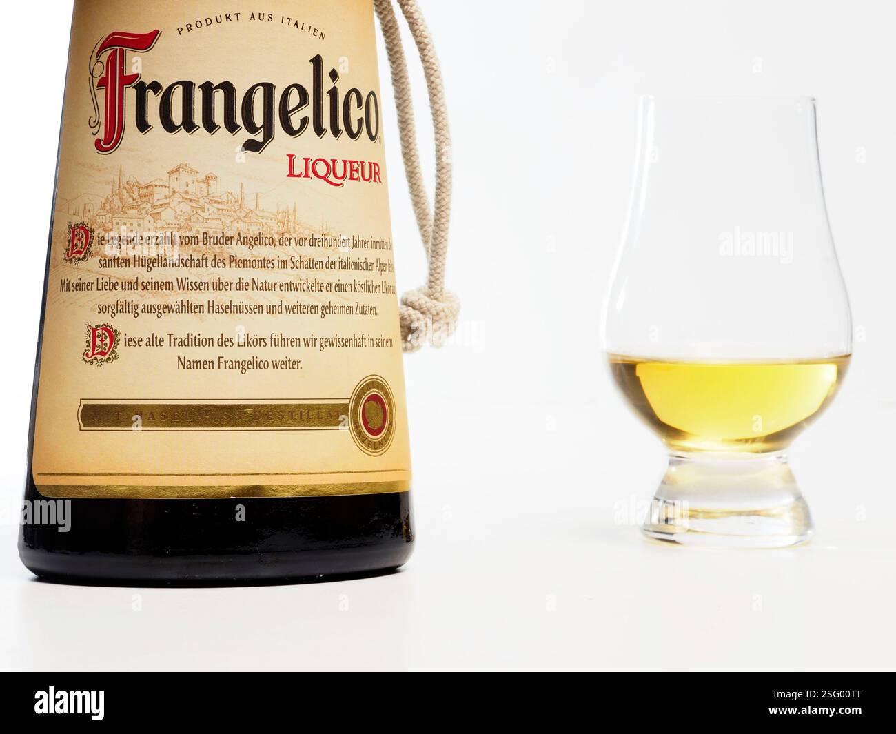 In this photo illustration, Frangelico Liqueur bottle and glass cup are ...