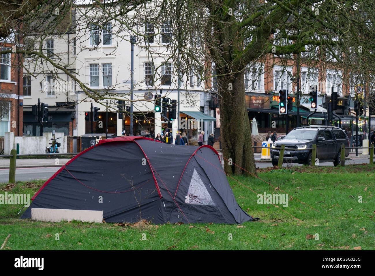 London, UK. 9th Feb, 2025. A tent pitched on Clapham Common, next to a ...