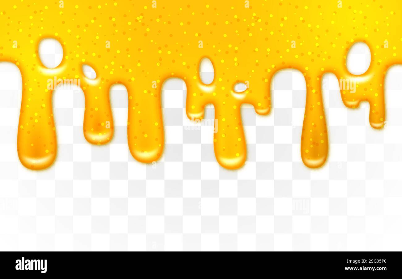 Honey, varnish or paint drips on transparent background. Vector ...
