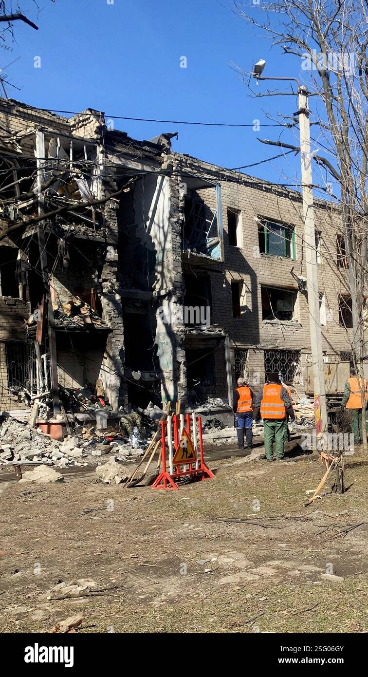 The destruction of a residential building after a rocket attack Stock ...