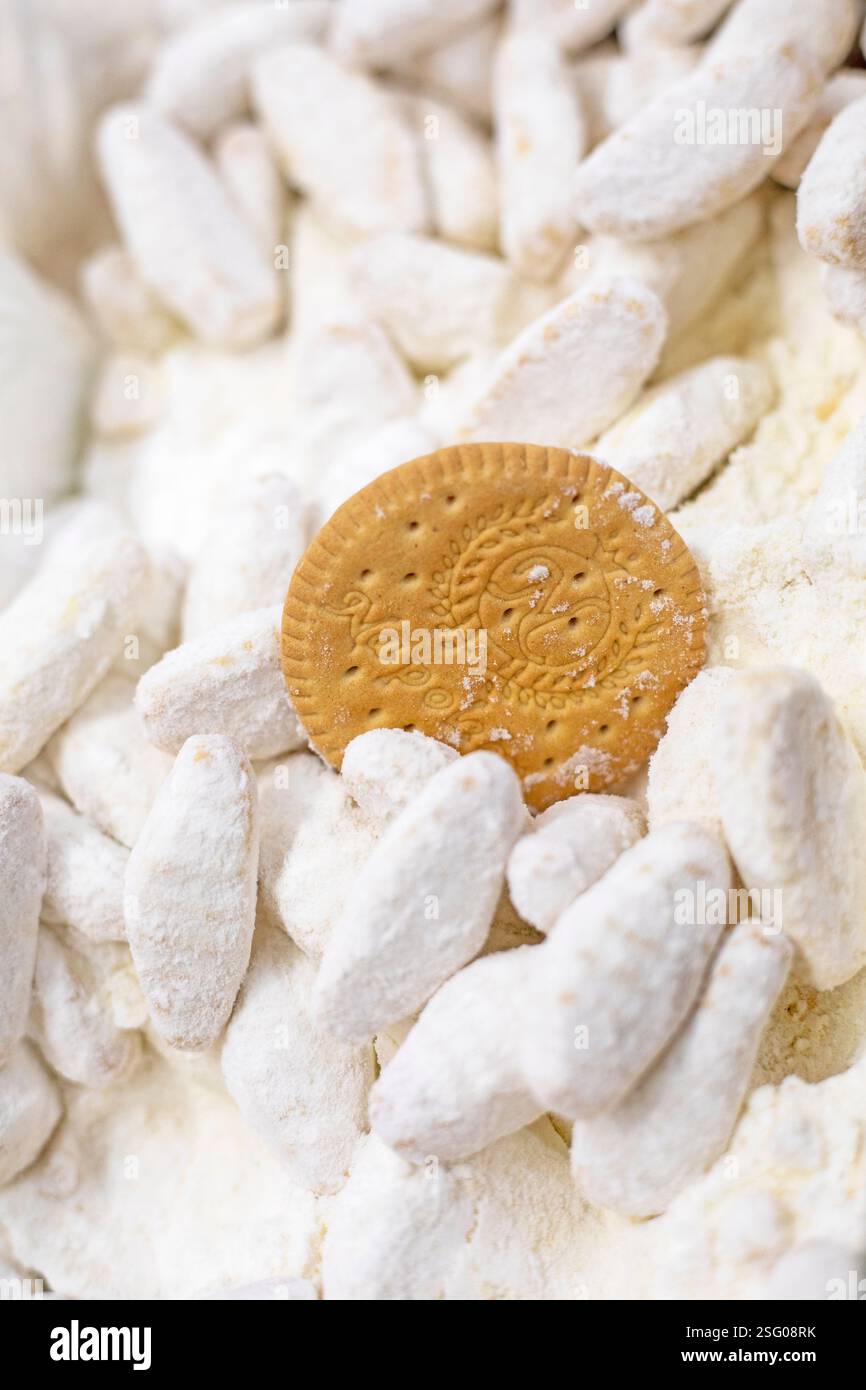 biscuit in the middle of white shortbread. Concept and authenticity ...