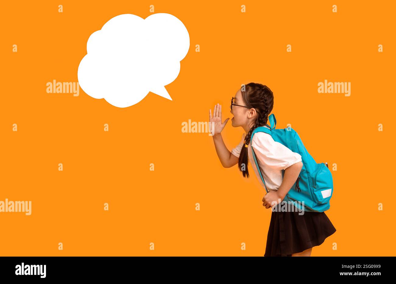 Japanese Schoolgirl Shouting At Blank Speech Bubble, Studio Shot ...
