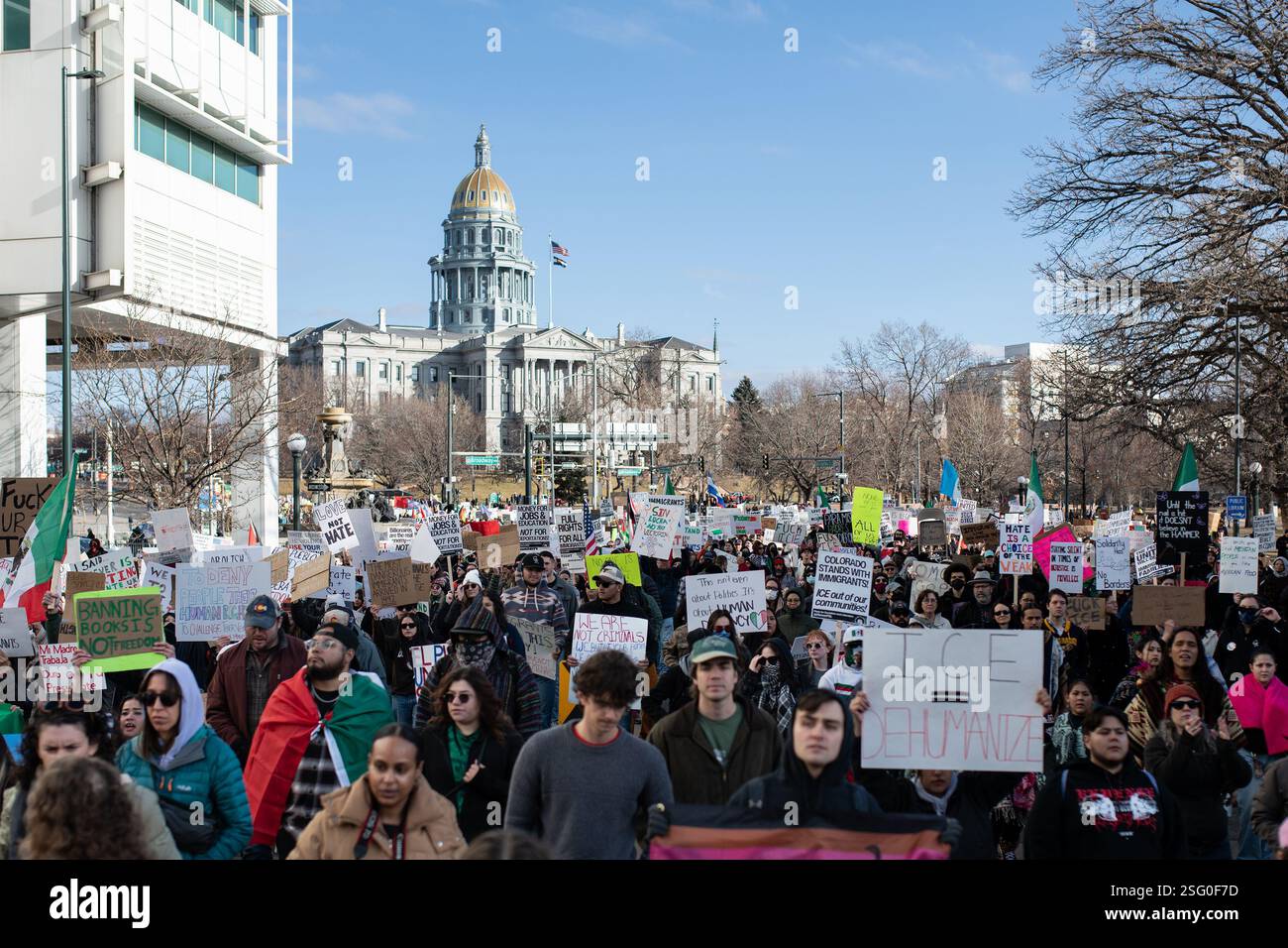 Denver, Colorado, USA. 9th Feb, 2025. Large protests take place at the ...