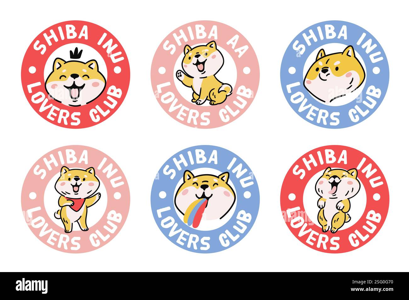 Happy dog stickers. Cute Shiba Inu labels. Funny puppy. Japanese breed ...