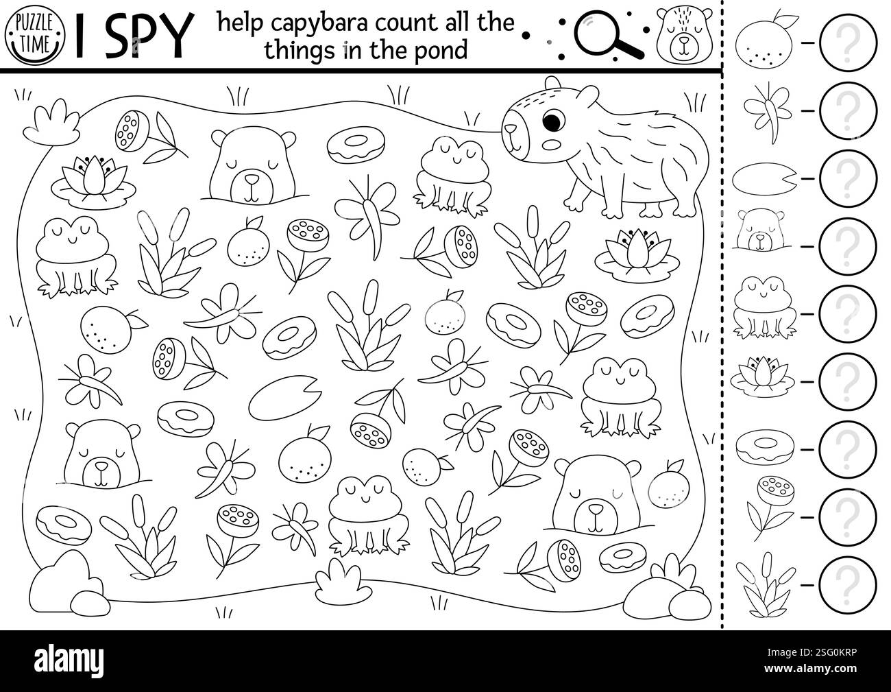 Capybara black and white I spy game for kids. Searching and counting ...