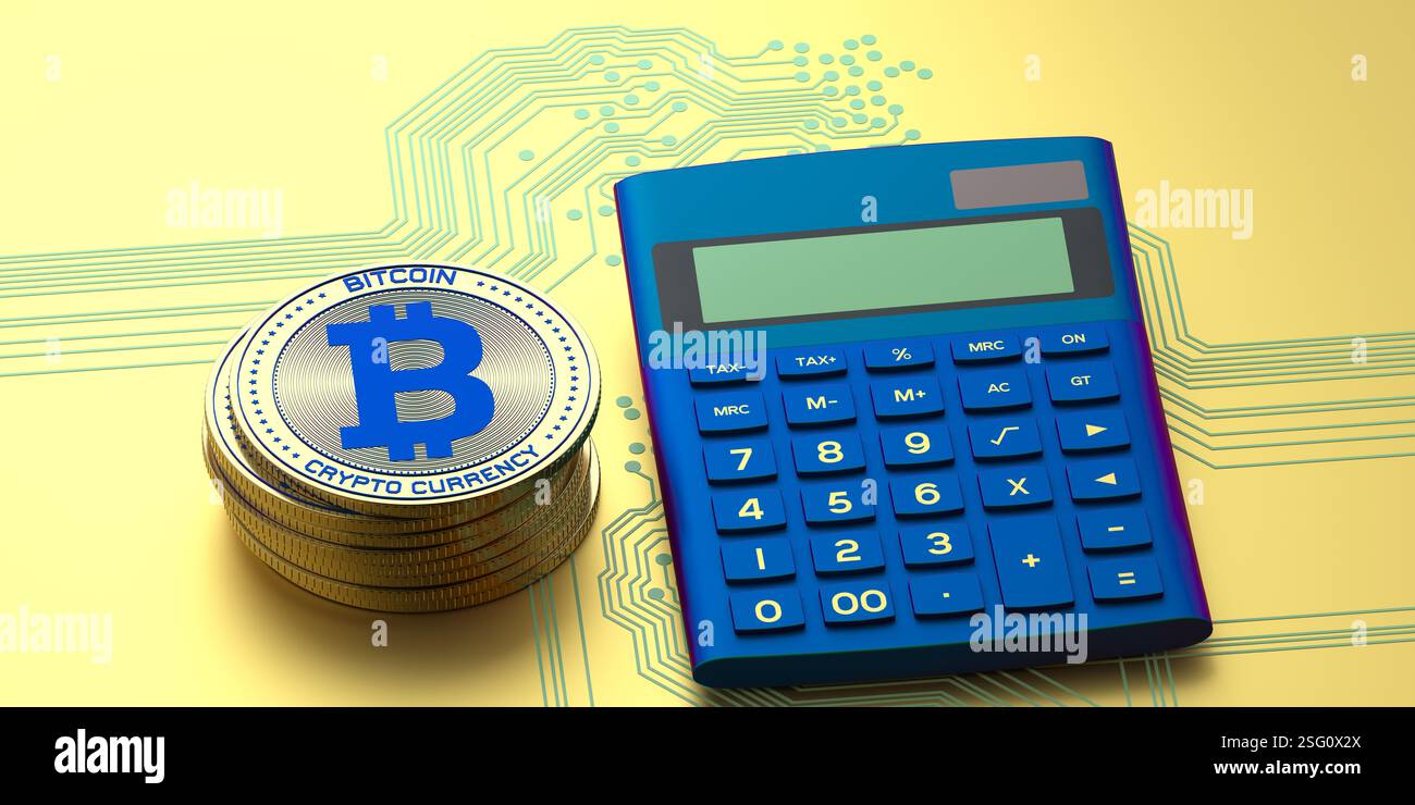 Bitcoin,calculator and cpu circuit board background Stock Photo - Alamy