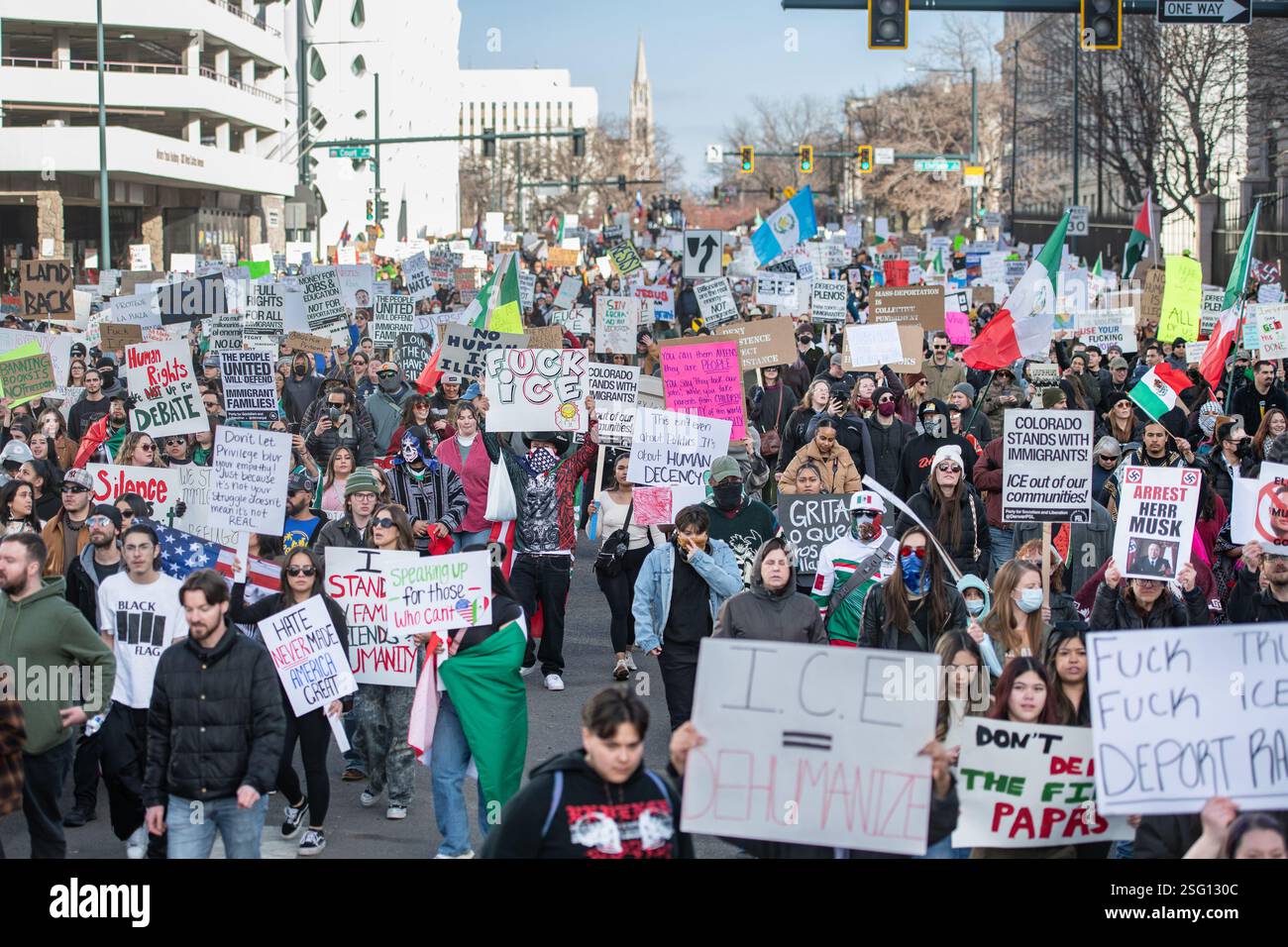 Denver, Colorado, USA. 9th Feb, 2025. Large protests take place at the ...