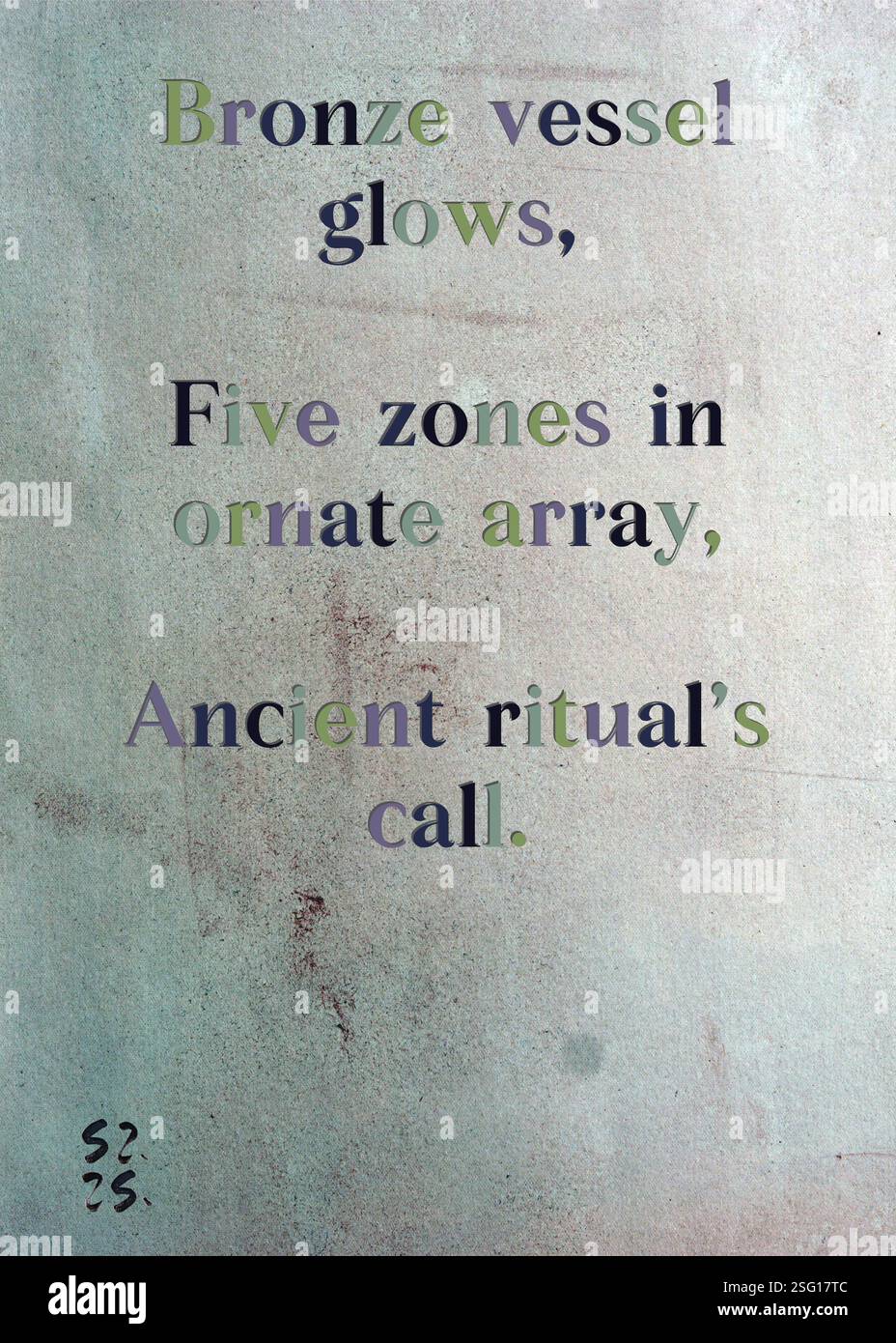 Bronze vessel glows, Five zones in ornate array, Ancient ritual's call ...