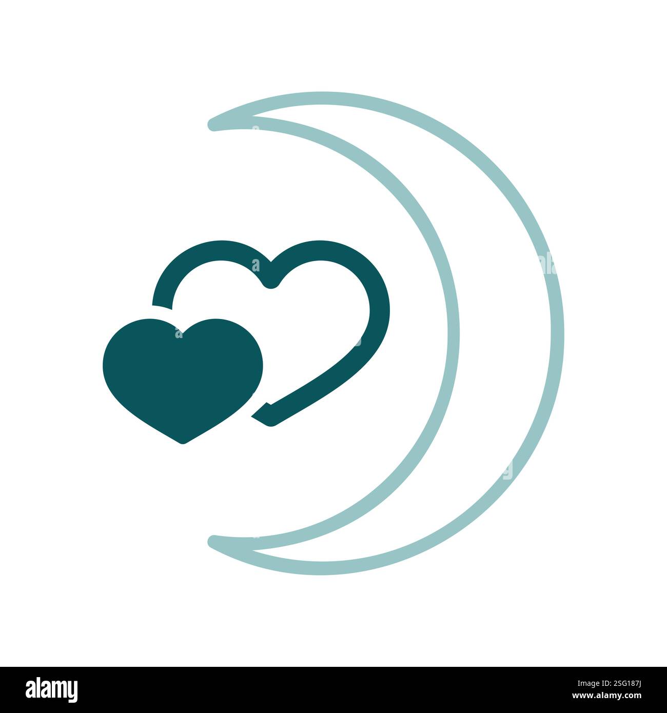 Crescent moon with heart shaped stars isolated icon. Vector ...