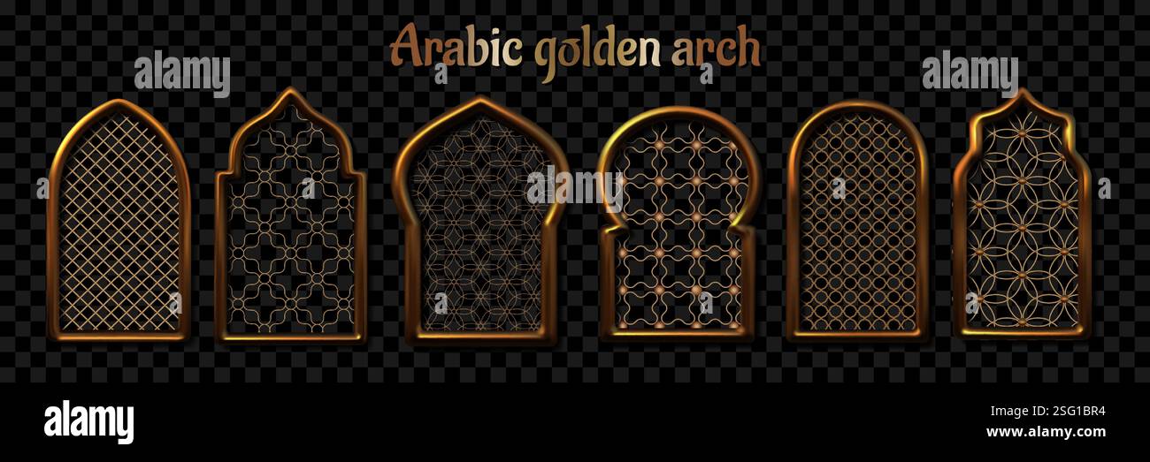 Islam frame set. Ramadan 3d shape, golden window and door element, eid ...