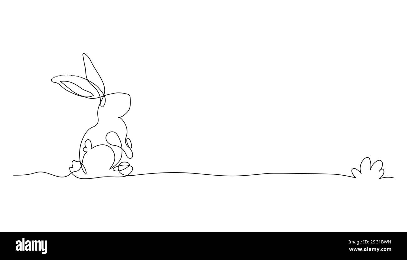 Continuous one line drawing of Easter bunny on white background ...