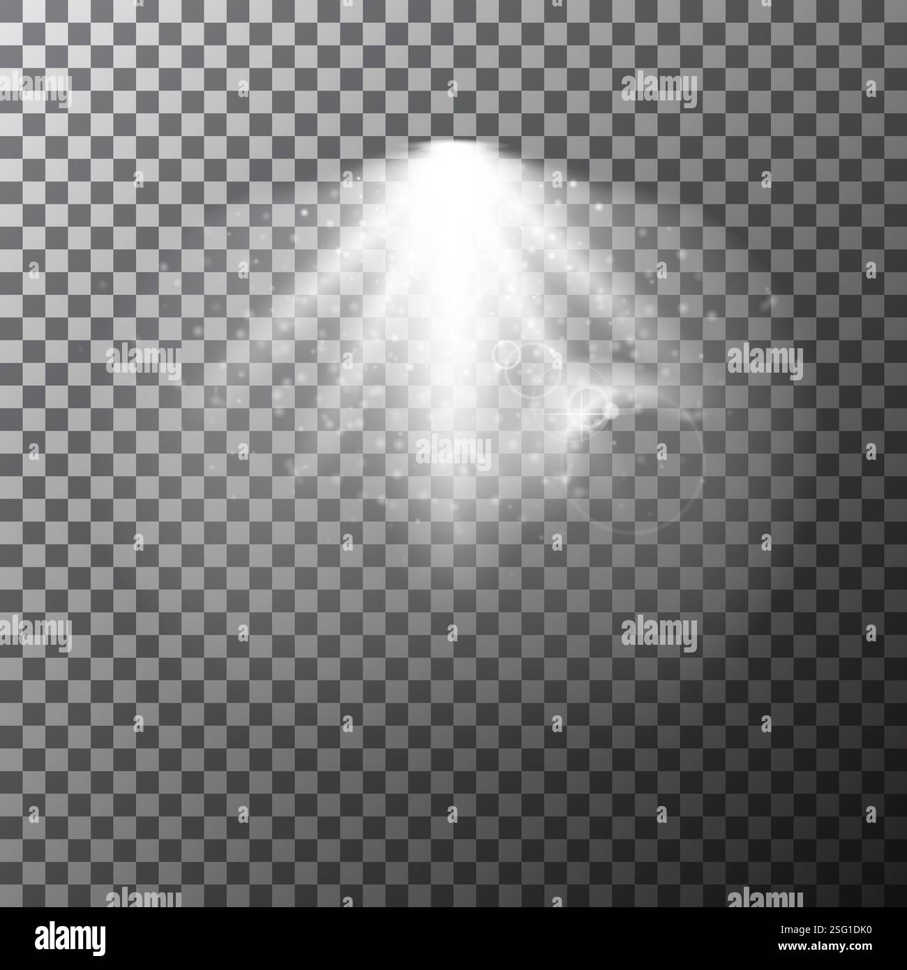 A bright light beam projects from above, casting a glow on a ...