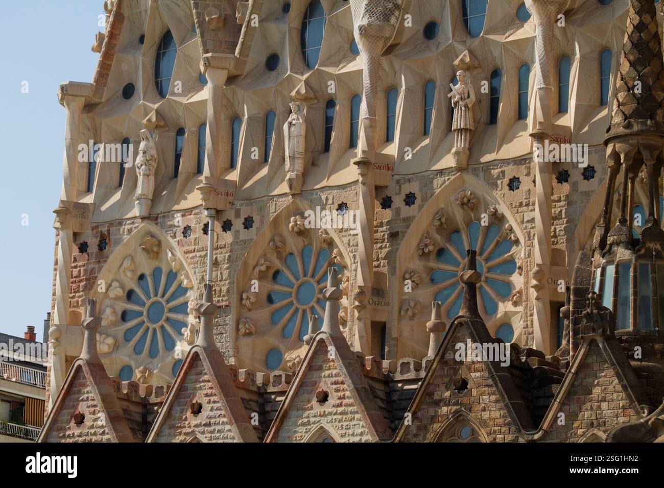 Close-up view of intricate architectural details on a historic building ...