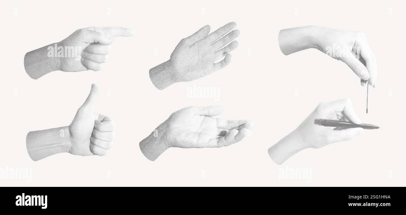 Set of stippling images of hands. Retro style illustration Stock Vector ...