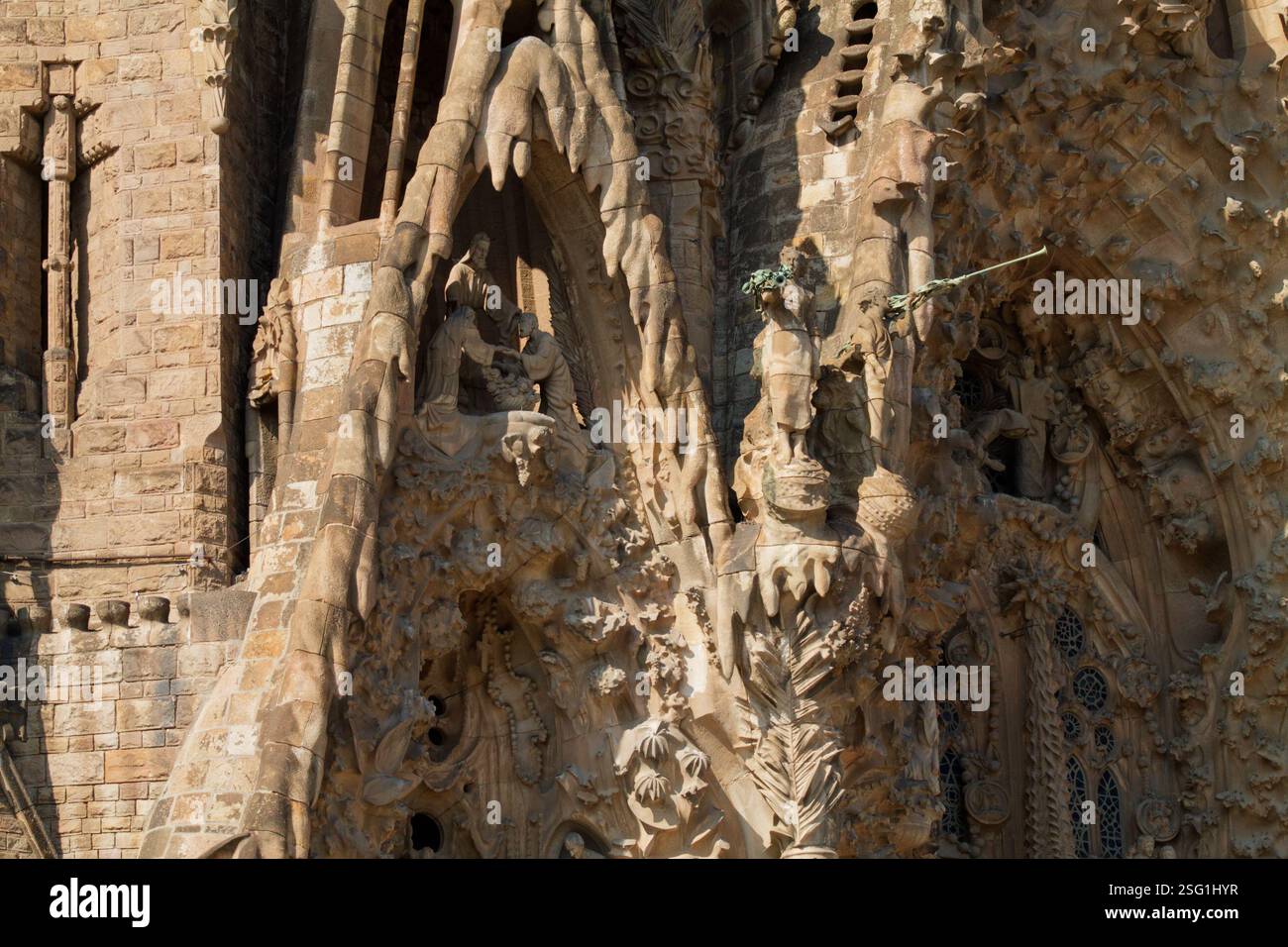 Close-up view of intricate stone carvings on a historic cathedral ...