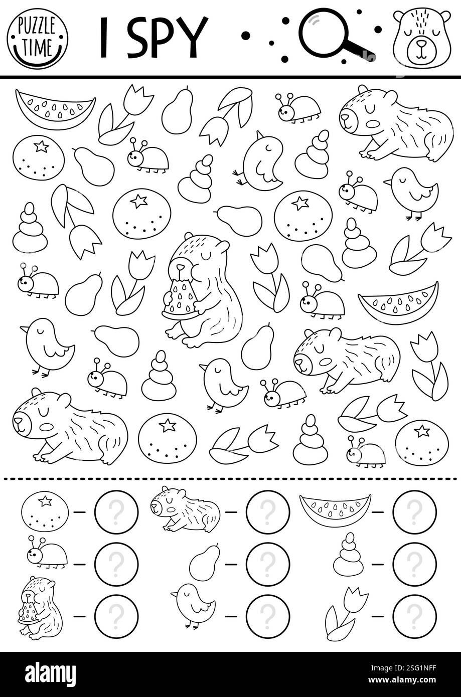 Capybara black and white I spy game for kids. Searching and counting ...