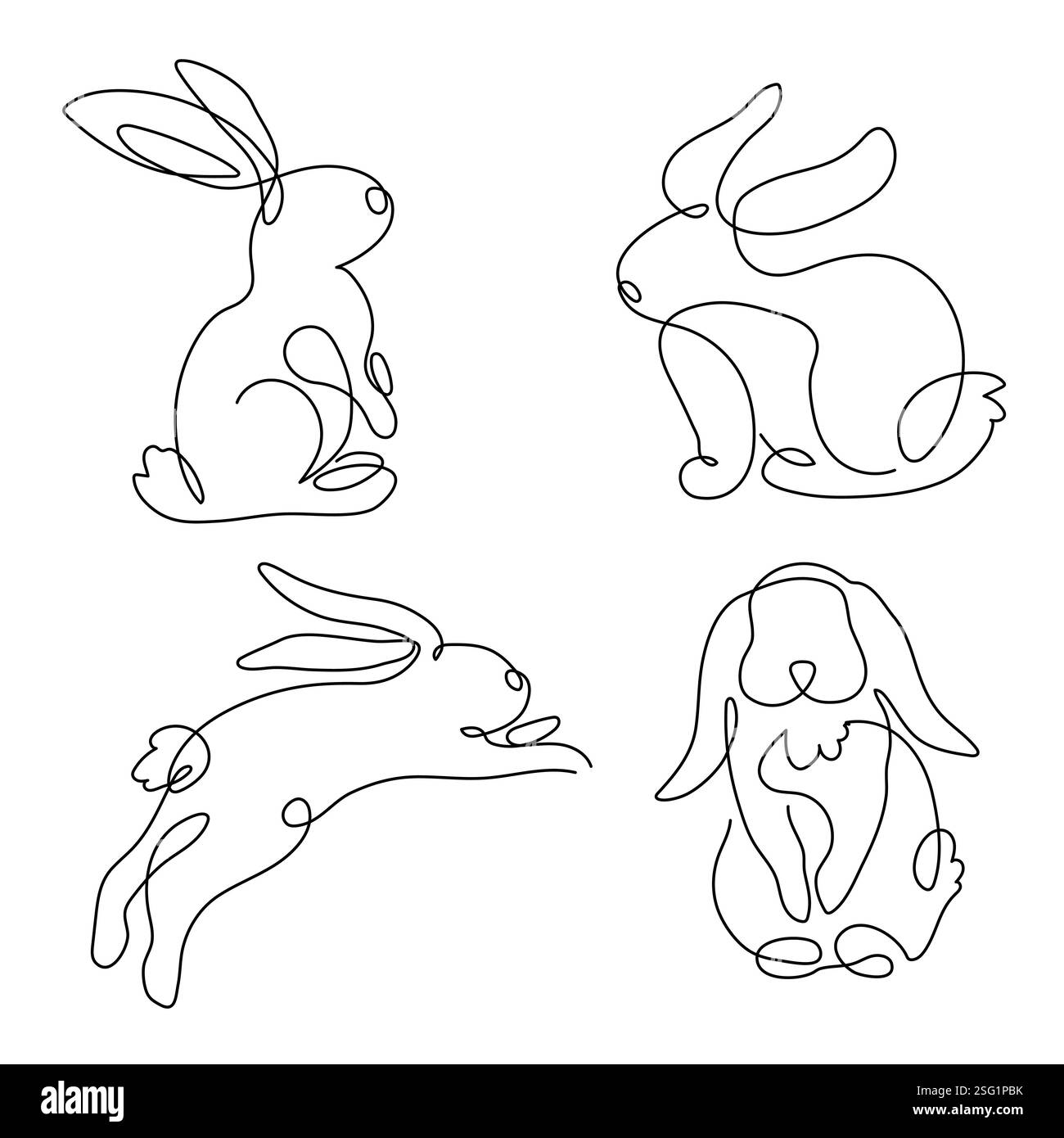 Set of line art rabbits icons. Set of abstract outline rabbits ...