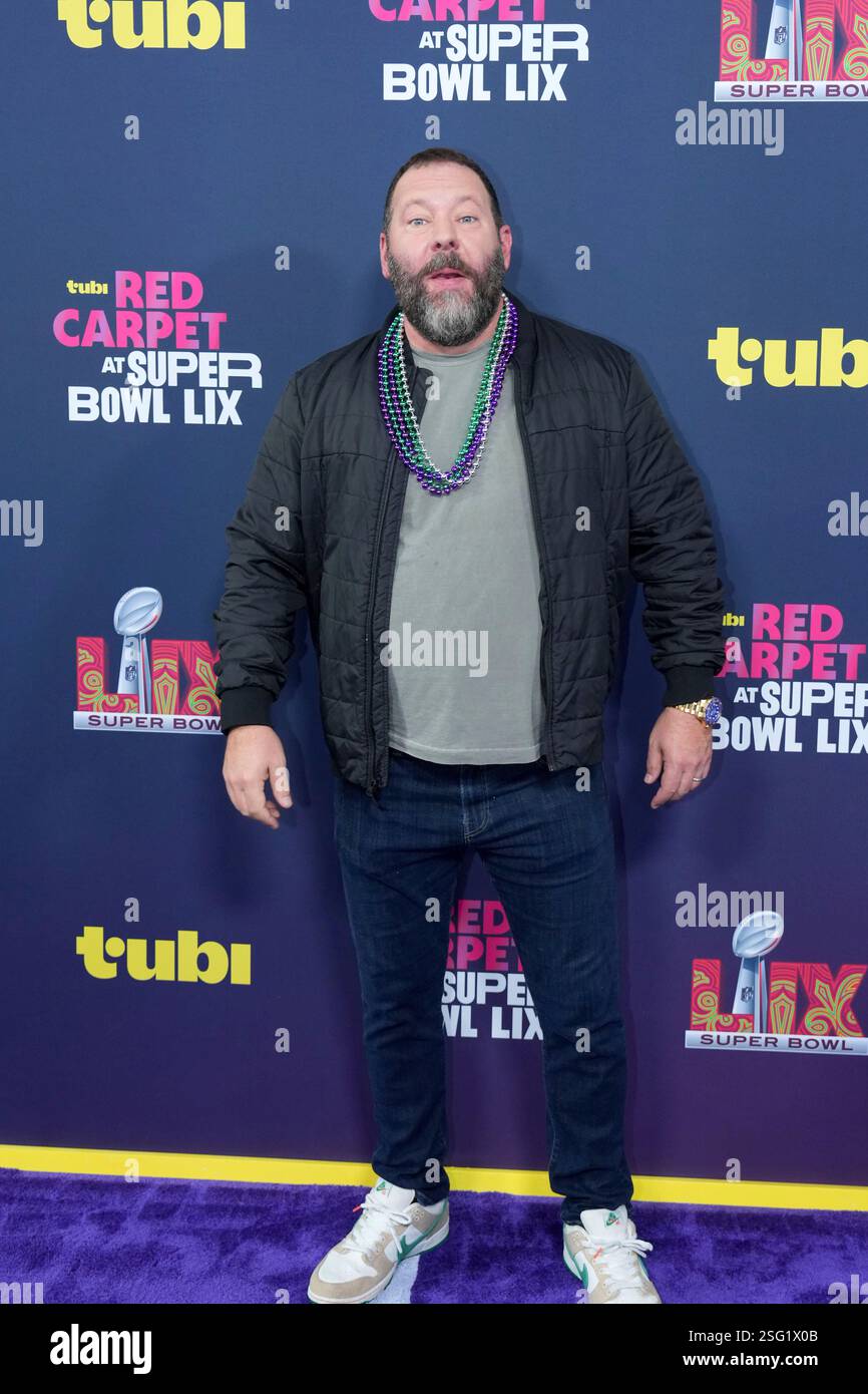 Comedian Bert Kreischer walks the Tubi Purple Carpet before Super Bowl ...