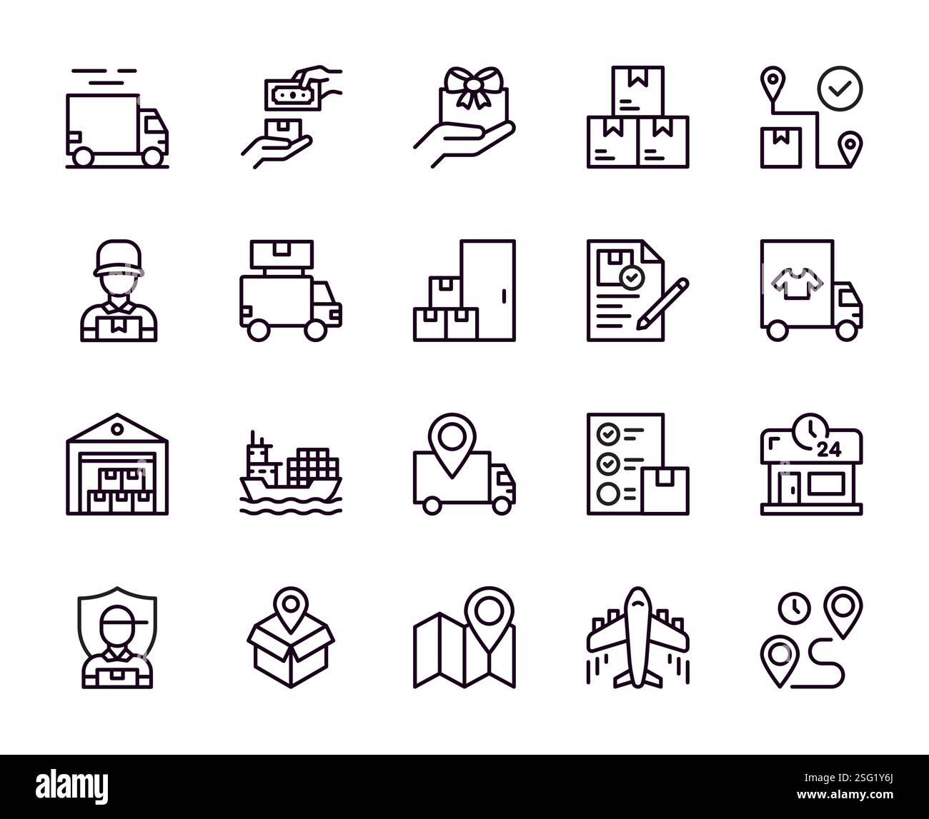Delivery icons. Cargo logistic line signs. Free bike. Editable box or ...