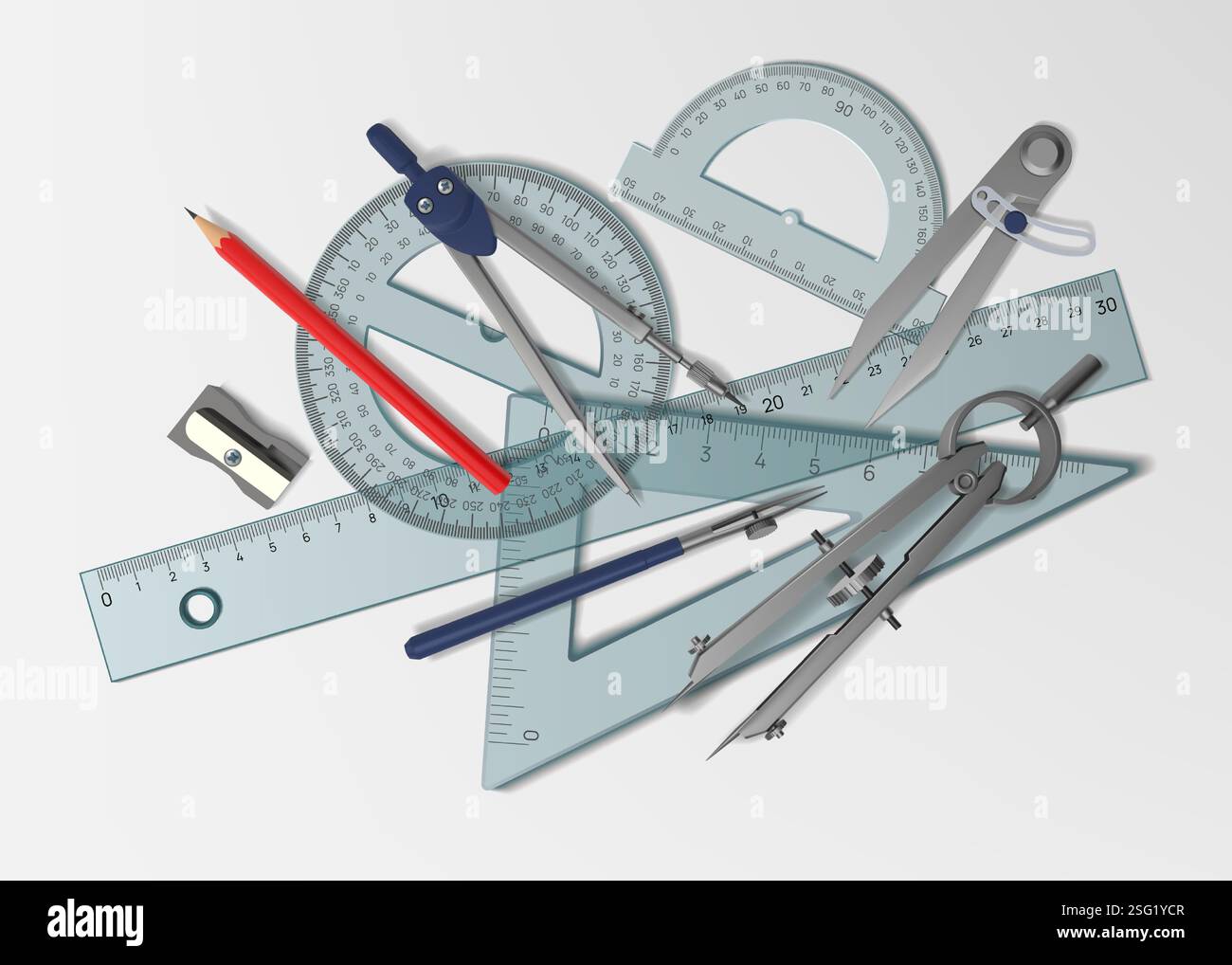 Architecture tools. Architect drafting stationery top view. Interior or ...