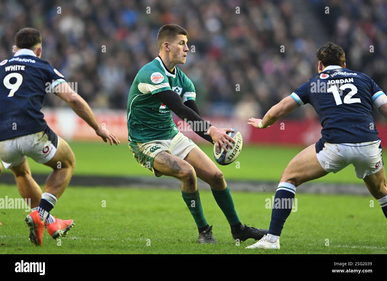 Edinburgh, UK. 9th Feb, 2025. Sam Prendergast of Ireland during the Six ...