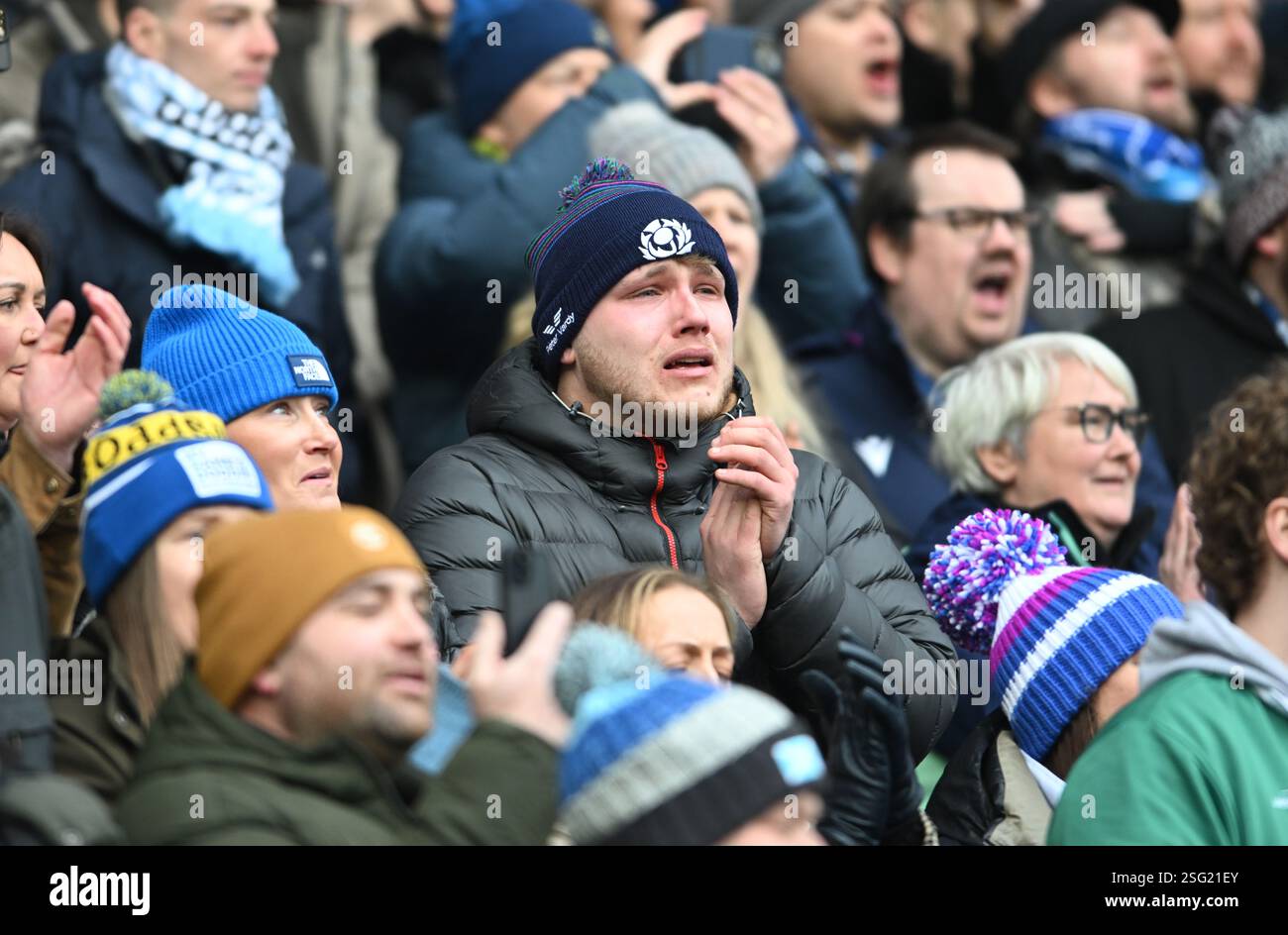 Edinburgh, UK. 9th Feb, 2025. Scotland rugby fans during the Six ...