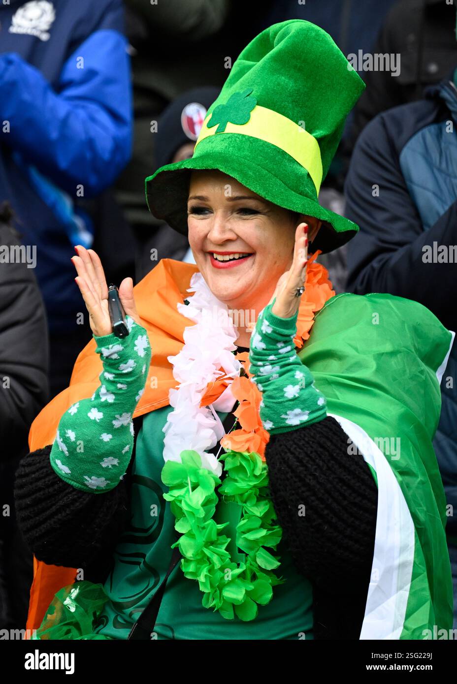 Edinburgh, UK. 9th Feb, 2025. Ireland rugby fans during the Six Nations ...