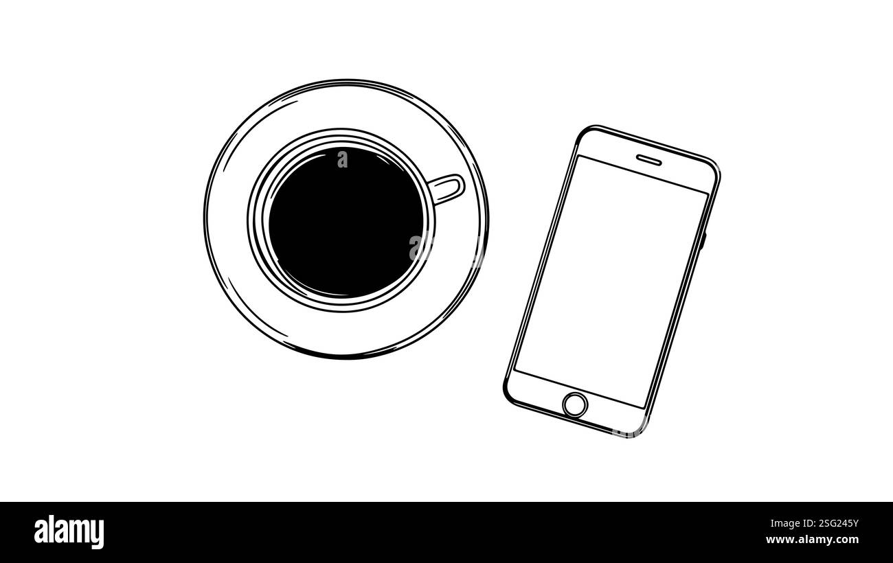 Coffee cup phone sketch. Simple line art design. Perfect for mobile app ...