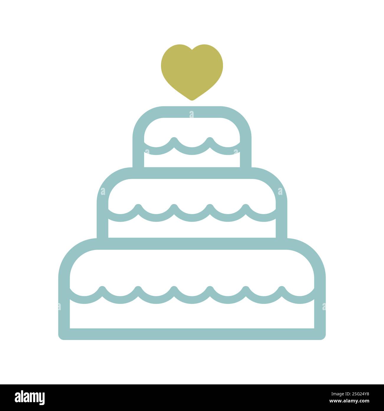 Stacked wedding cake dessert with heart topper isolated icon. Vector ...