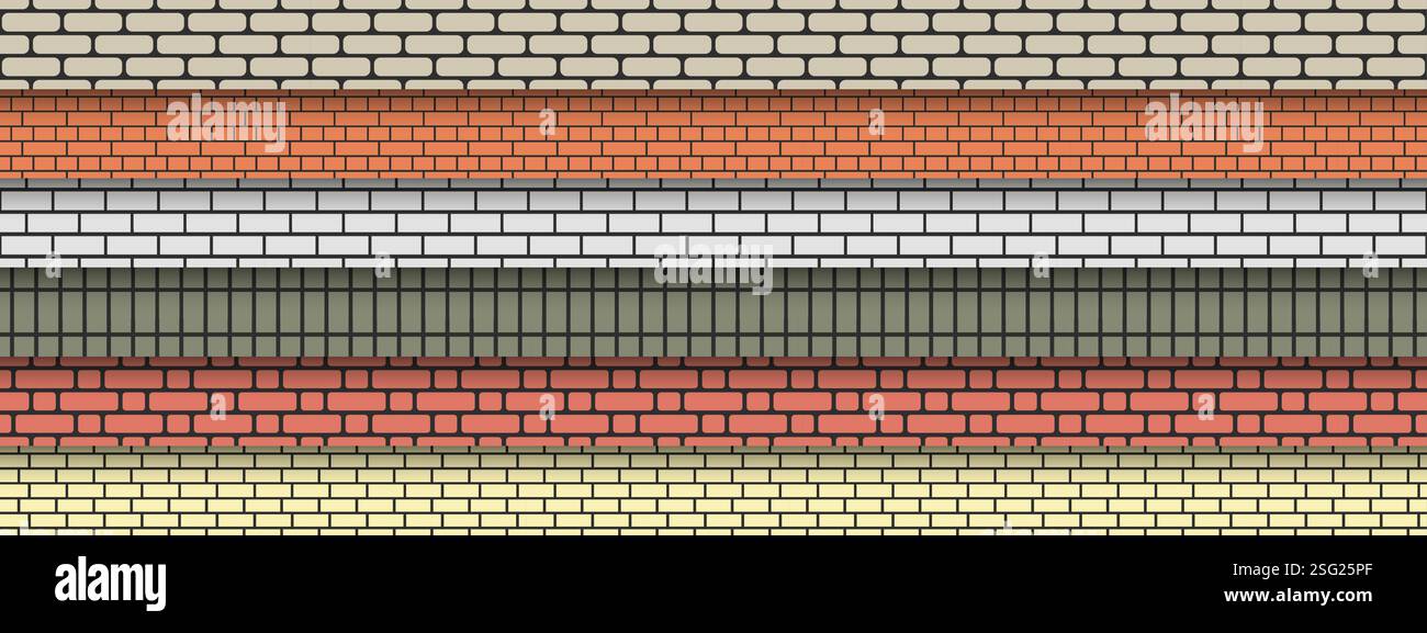 Collection of brick wall seamless patterns in modern colors. Brickwork ...