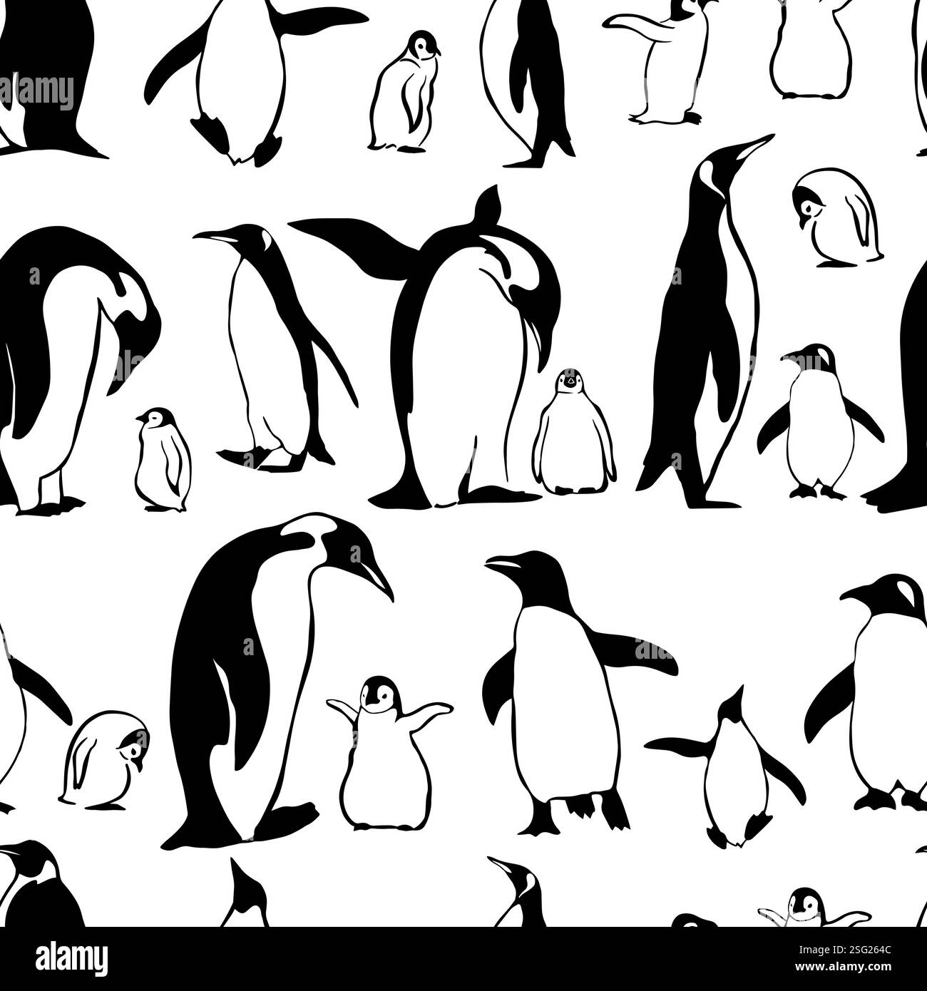 Seamless background penguins. hand drawing. Not AI, Vector illustration ...