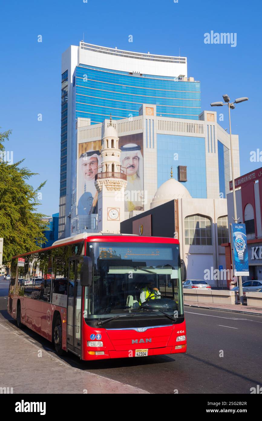 A billboard featuring king Hamad bin Isa Al Khalifa and crown prince ...