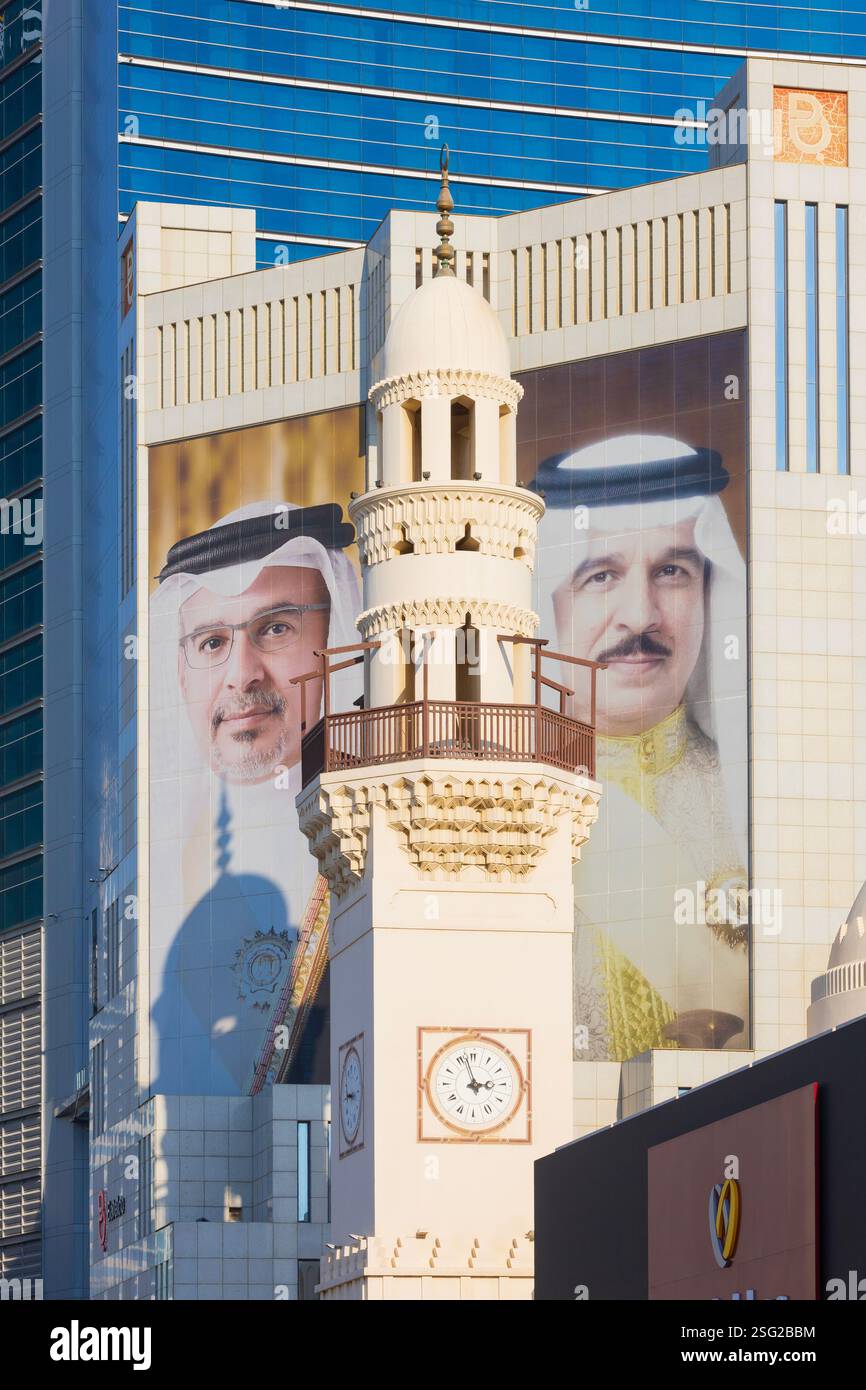 A billboard featuring king Hamad bin Isa Al Khalifa and crown prince ...