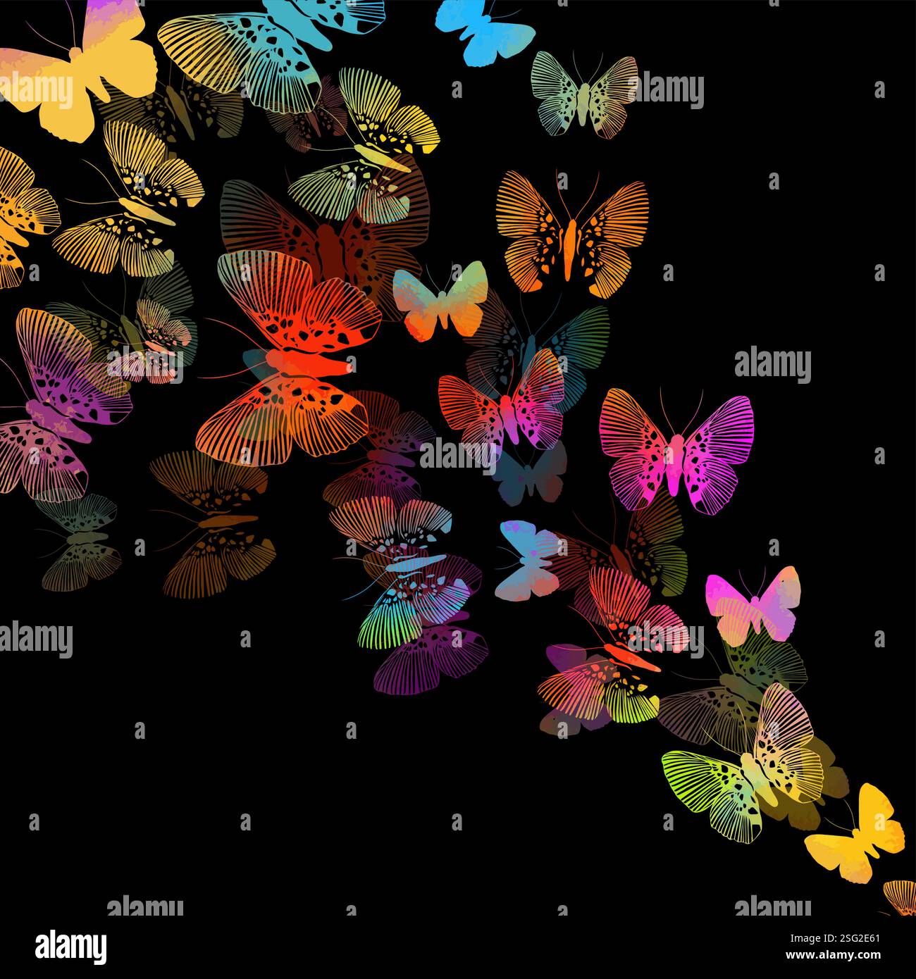 colored butterflies on a dark background hand drawing. Not AI. Vector ...