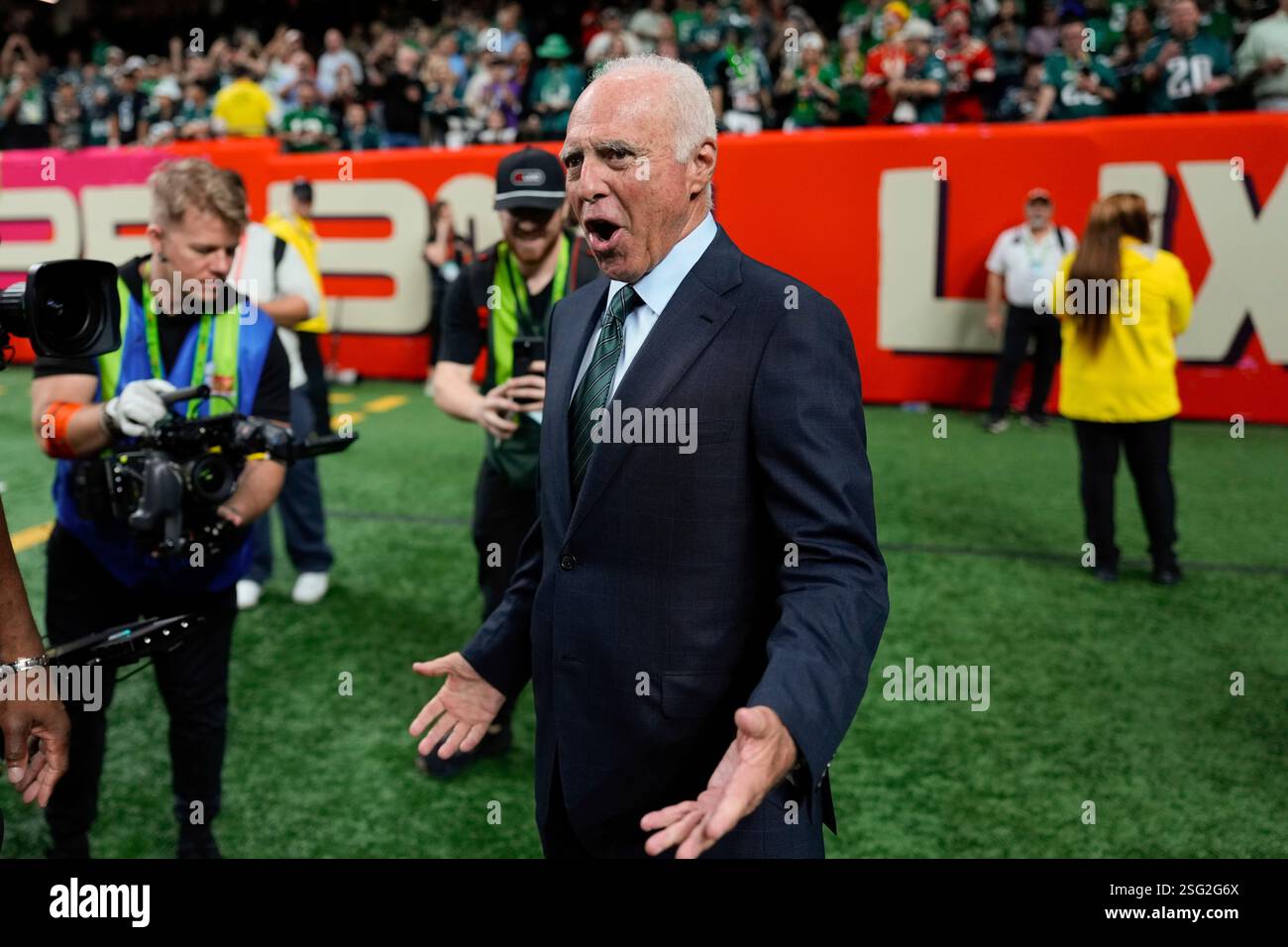 Philadelphia Eagles owner Jeffrey Lurie reacts while walking on the ...