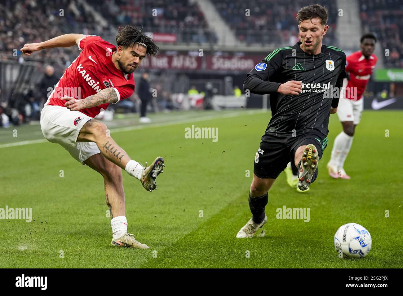 ALKMAAR - (l-r) Denso Kasius of AZ Alkmaar, Damian van der Haar of PEC ...
