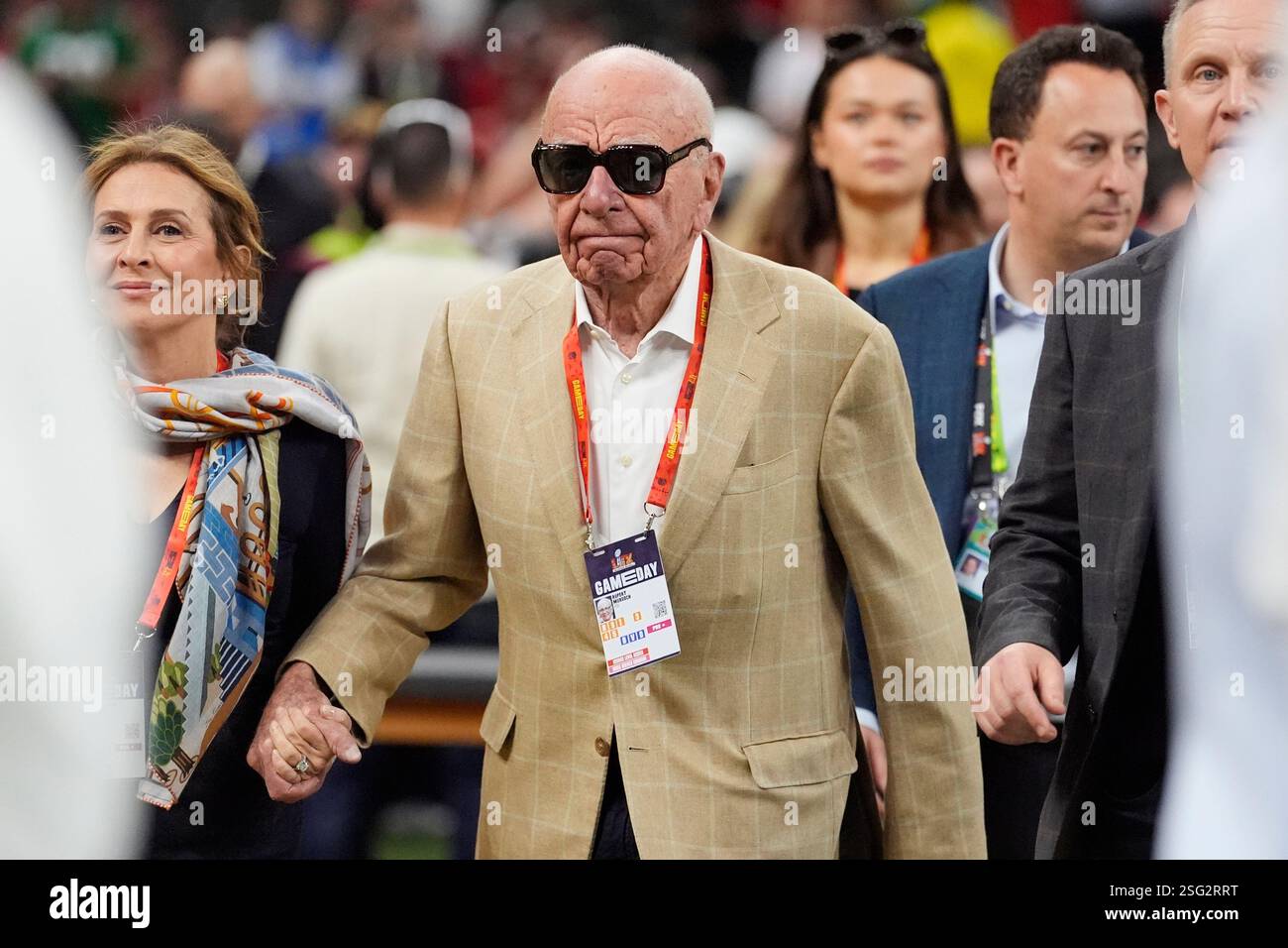 Rupert Murdoch walks on the sidelines prior to the NFL Super Bowl 59 ...