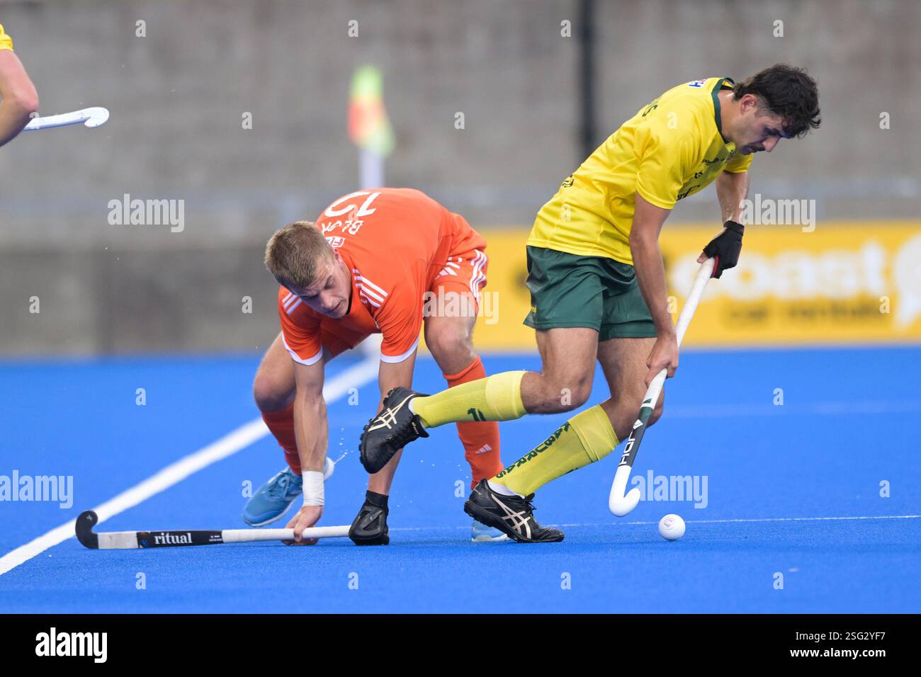 Sydney Olympic Park, Australia. 09th Feb, 2025. Justen Blok (L) of the ...