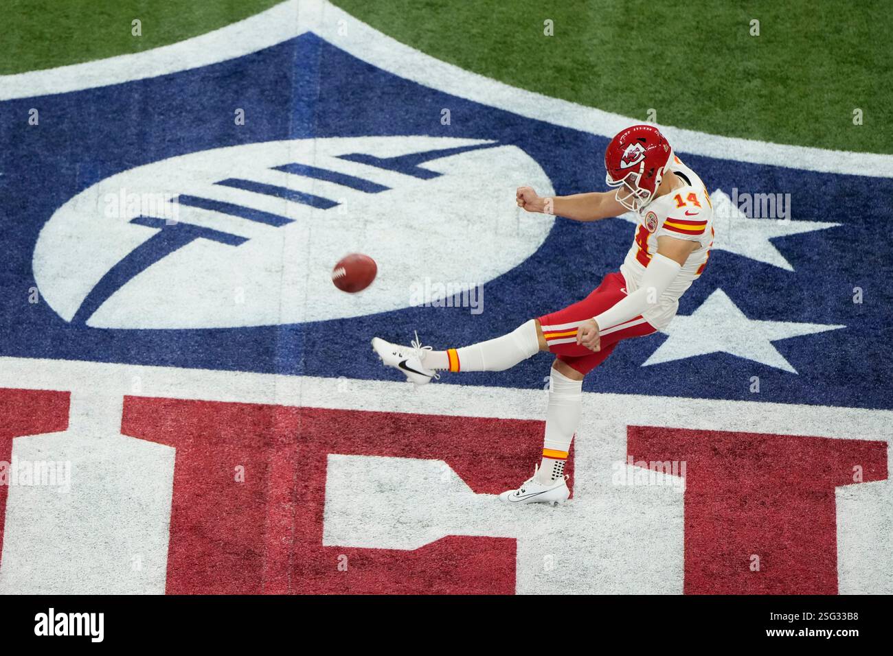 Kansas City Chiefs punter Matt Araiza (14) warms up before the NFL ...