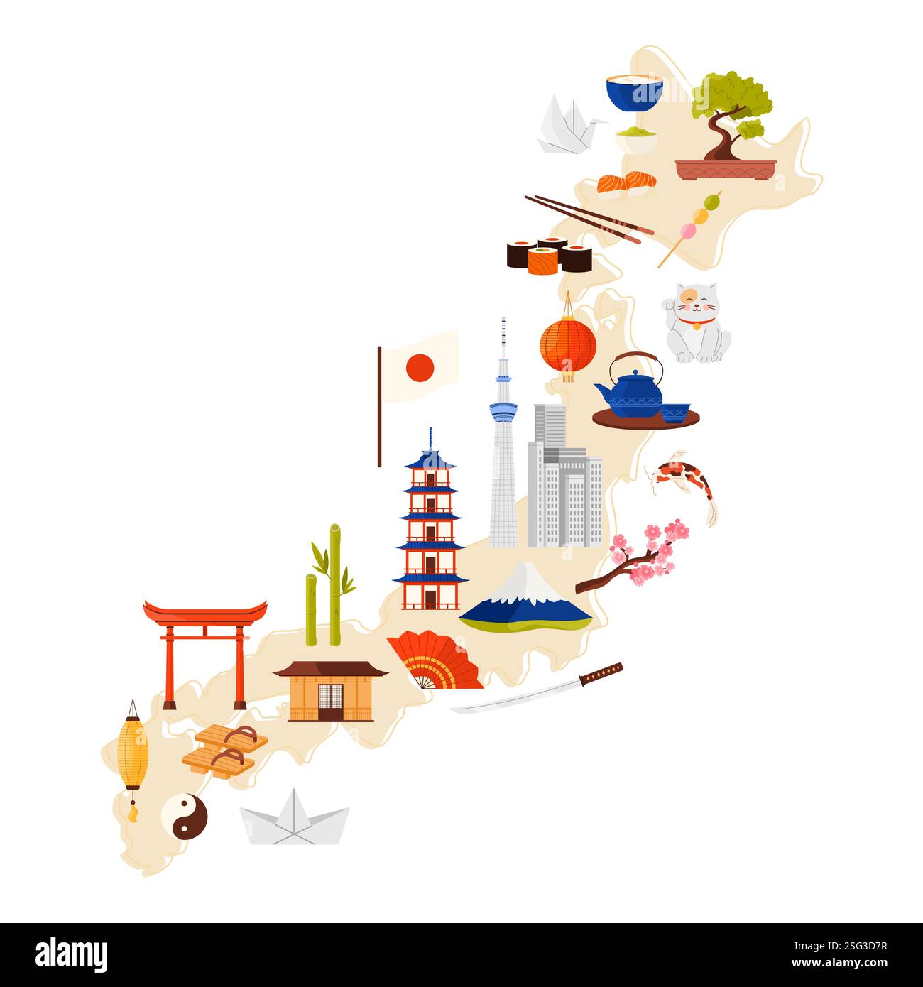 Travel to Japan set, culture elements and landmarks, food in ...