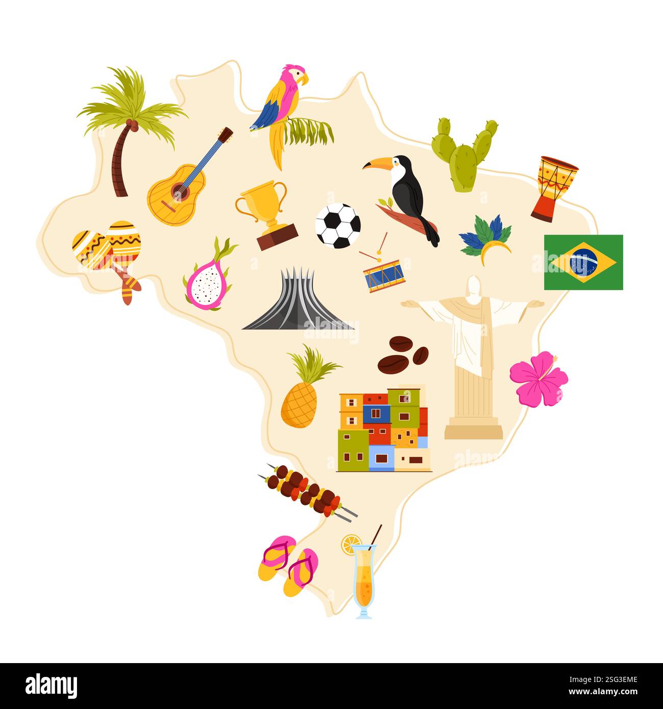Travel to Brazil set, Brazilian ethnic culture and landmark, food and ...